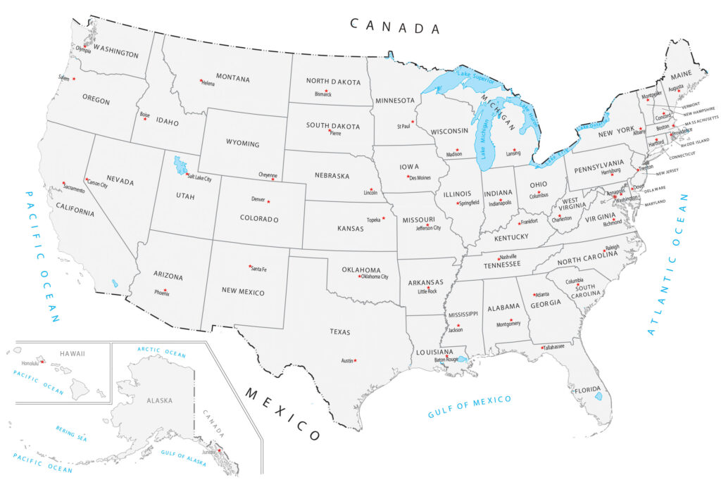Printable Map of the United States with State Names and Capitals – Anna ...